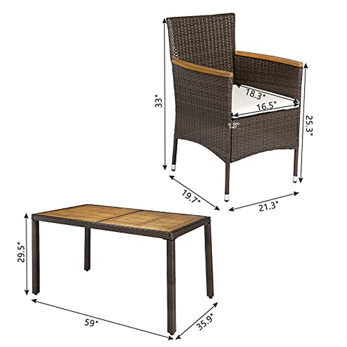 VINGLI 7 Pieces Patio Dining Set, Acacia Wood Patio Furniture Outdoor Dining Set for 6 Patio Dining Table for Garden and Yard