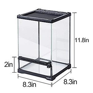 REPTIZOO Mini Reptile Glass Terrarium Tank 8"x8"x12", Front Opening Door Full View Visually Appealing Mini Reptile or Amphibians Glass Habitat