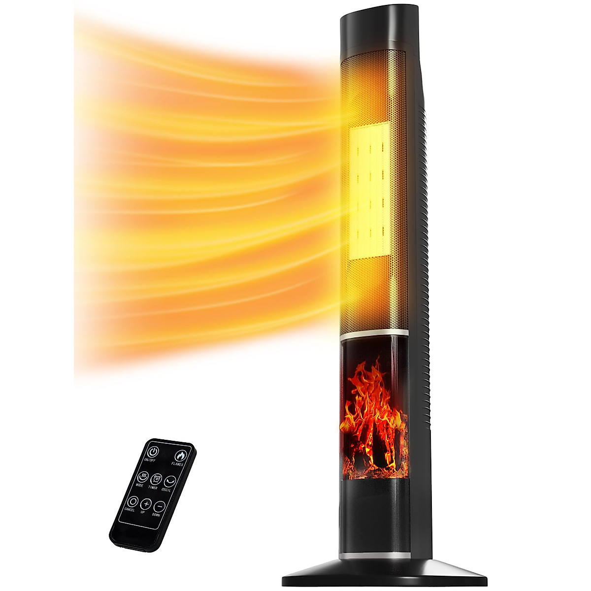 Uthfy Space Heaters for Indoor Use, 32" Electric Heater With Flame for 400 Sq.ft Large Room, 1500W Portable Tower Ceramic Room Heater With 24 H Timer, Remote, 80°Oscillation, 3 Modes for Bedroom