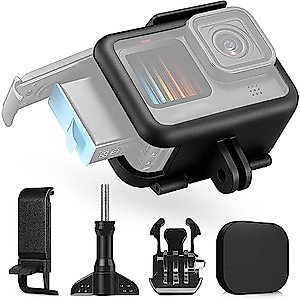 FitStill Protective Accessories Kit Frame Mount Housing Case Compatible with Go Pro Hero 9/10/11 Black,Charged Directly,Vlog Cage Case with Side Cover & Lens Caps &Quick Pull Movable Socket and Screw