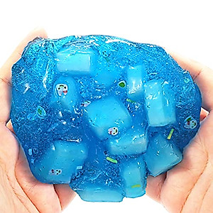 2 Packs Jelly Cube Crunchy Slime Kit,Non Sticky,Super Soft Sludge Toy,Birthday Gifts for Kids,DIY Crystal Glue Boba Slime Party Favor for Girls & Boys(Blue,Yellow)