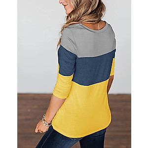 Minthunter Women's Half Sleeve T Shirts Casual Color Block Round Neck Spring Tops (X-Large, A-Yellow)