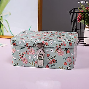 VAYNEkaisa Tin Storage Box with Lid and Lock, Small Jewelry Organizer for Home, Bedroom, Floral Style
