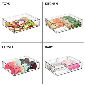 mDesign Wide Plastic Stackable Bathroom Storage Organizer Bin with Pull Out Drawer for Cabinet, Vanity, Shelf, Cupboard, Cabinet, Countertop, or Closet Organization - Lumiere Collection - Clear