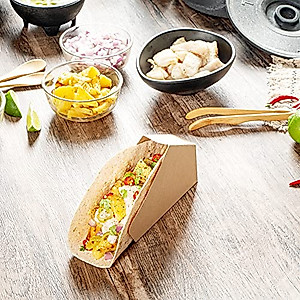 Restaurantware Bio Tek 6 .25 x 2 x 3.75 Inch Single Taco Holder 200 Greaseproof Stand Up Taco Holder - Large Self-Standing Kraft Paper Paper Taco Holder Freezable