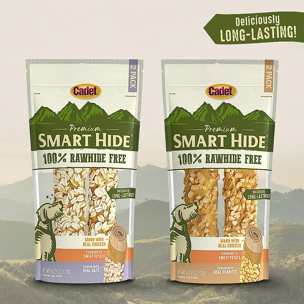 Cadet Smart Hide Rawhide Free Dog Treats – Peanut Coated, 2 Count