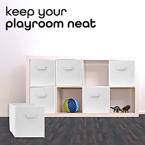 Pomatree 13x13x13 Inch Storage Cubes - 4 Pack - Large and Sturdy Storage Bins | Dual Handles, Foldable | Cube Organizer Bin | Fabric Baskets for Organizing Closet, Clothes and Toys (White)