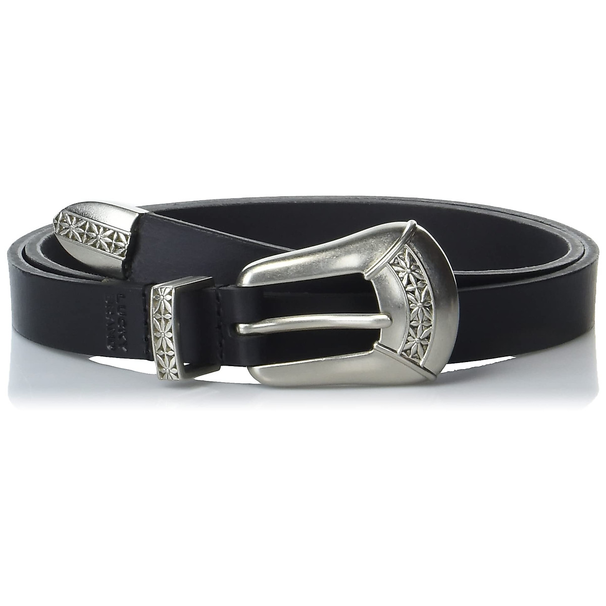 Lucky Brand Women Style Fashion Leather Belt, Western Buckle-Black, L (31-33")