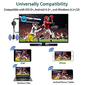4K Wireless HDMI Display Dongle Adapter 1080P, WiFi Streaming Movies, Shows, and Live TV Receiver from iPhone, iPad, Android, Tablet, Window to HDTV/Monitor/Projector, Miracast, Airplay, DLNA, Chrome