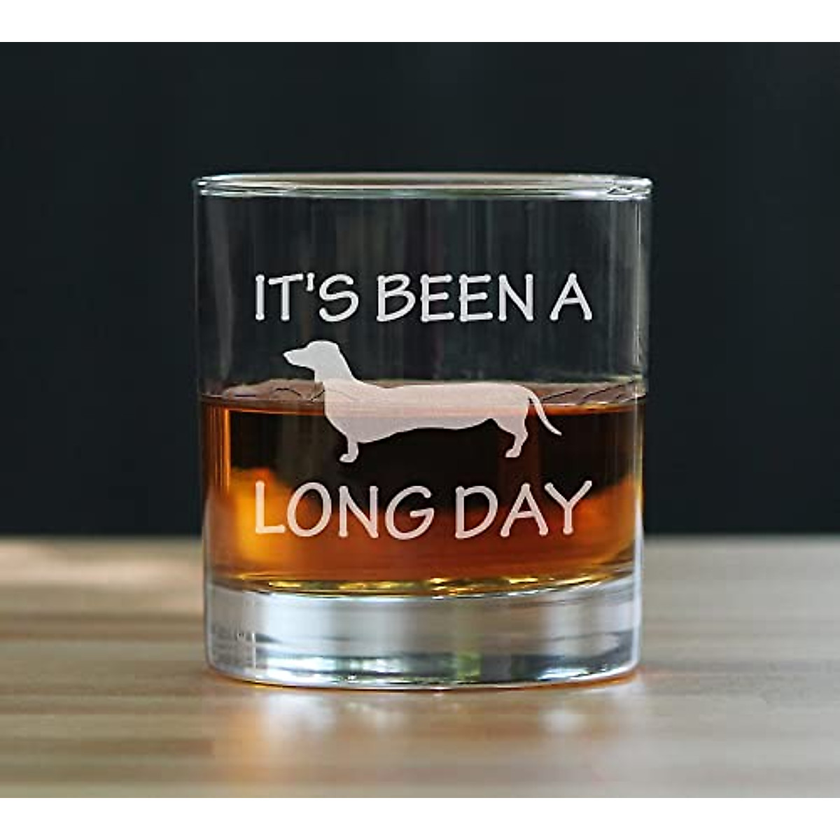 Long Day - Funny Dachshund Whiskey Rocks Glass Gifts for Men & Women - Fun Whisky Drinking Tumbler Décor
