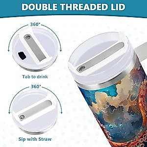 Blueangle 40 oz Red Octopus Tumbler with Handle and Straw Lid, Insulated Cup Reusable Stainless Steel Water Bottle Travel Mug