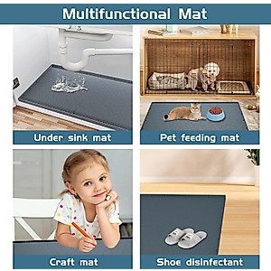 Under Sink Mat for Kitchen Waterproof ，34"x22" Silicone Under Sink Liner Drip Tray with Drain Hole ,Flexible Cabinet Mat and Protector for Kitchen Bathroom，Black