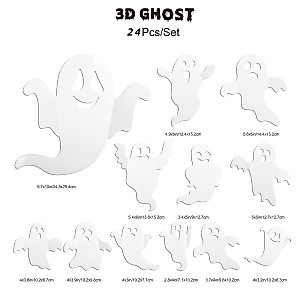 24Pcs Halloween Wall Decor Halloween Ghost Wall Stickers Decals 3D Reusable Ghost Wall Decoration White Spooky Wall Decals for lndoor Outdoor Window Home Room Halloween Party Decorations Supplies