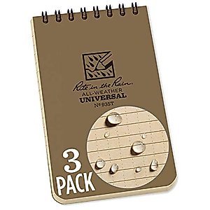Rite In The Rain All Weather Tactical Pocket Notebooks, 3" L x 3" W x 5" H, Tan, 3 Count