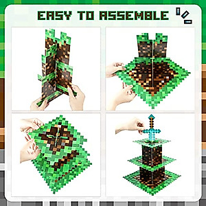 Pixel Game Style Cupcake Holder, 3-Tier Cardboard Cupcake Stand, Dessert Tower Display for Birthday Party Supplies Decoration