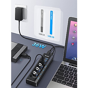 ikuai 5 Ports USB Hub with 4 USB Data Ports & 1 Fast Charging Port(12V/2A Power Adapter)+10 Ports USB 3.0 Hub with 12V 3A Power Adapter