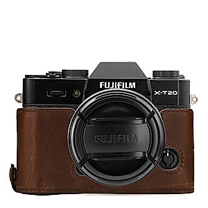 MegaGear MG958 Ever Ready Leather Camera Half Case and Strap Compatible with Fujifilm X-T30 MII, X-T30, X-T20, X-T10 - Dark Brown
