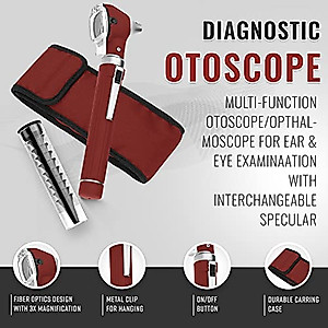 ASA TECHMED Nurse Essentials Professional Kit with Handheld Travel Case | 3 Part Kit Includes Adult Aneroid Sphygmomanometer Blood Pressure Monitor, Stethoscope, Diagnostic Otoscope (Maroon)