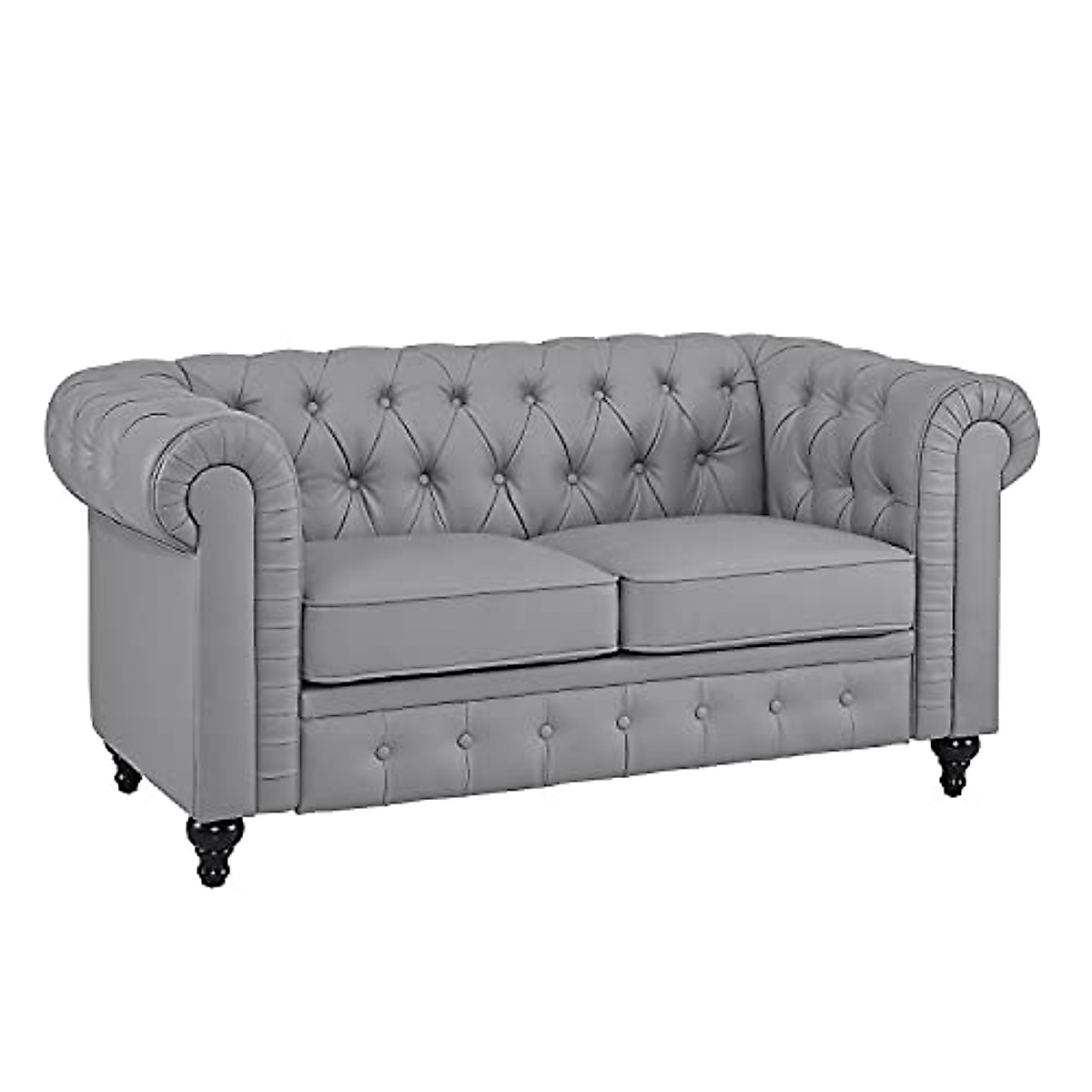 Naomi Home Emery Chesterfield Loveseat, Luxurious Comfort for Cozy Living Rooms, Mid-Century Modern Couch, Elegance & Serenity, 2-Seater Loveseat Couch for Small Space, Gray, PU Leather