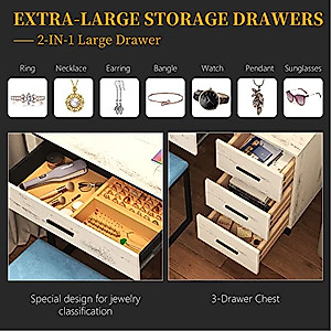 LVSOMT Vanity Desk with 3-Color Touch Screen Lighted Mirror, Makeup Vanity Table Set with Lights & Charging Station, 4 Drawers, Dressing Table with Stool for Women Girls (Wood-White)