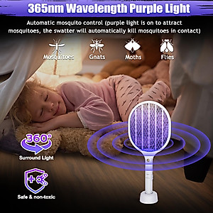 2 Pack Electric Fly Swatter Racket 3000V Bug Zapper 2 in 1 Mosquito Zapper USB Rechargeable, 1200mAh Mosquitoes Killer Lamp & Fly Zapper with 3 Layer Safety Mesh for Home