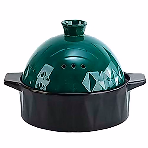 2L Moroccan Ceramics Tagine Pot Nonstick Tajine Cooking Cookware Pot with Cone-Shaped Lid for Stew Casserole Slow Cooker Cookware, Green