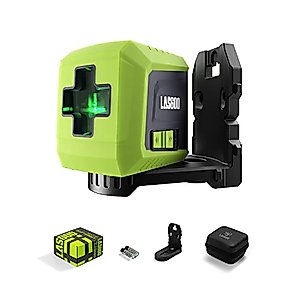 LASGOO Laser Level Self Leveling, Green Cross Laser Line with Vertical and Horizontal for Picture Hanging and Construction, Magnetic Rotating Stand and Portable Case Included, Green