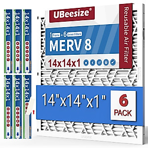 UBeesize Reusable Air Filter 14x14x1 (6-Pack), MERV 8 MPR 700 AC/HVAC Furnace Filters,Deep Pleated Air Cleaner, (Actual Size 13.5 x 13.5 x 0.8 Inches),1x Reusable ABS Frame+6 x Filter,Easy Close/Open