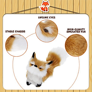 Simulation Fox Toy 2 Piece Fur Fox Model Stuffed Fox Ornament Static Action Figures Fox Squatting Sleeping Plush Mini Fox for Home Office Bag Decoration 5.5 x 2.76 Inch, 3.15 x 2.36 Inch (Brown)