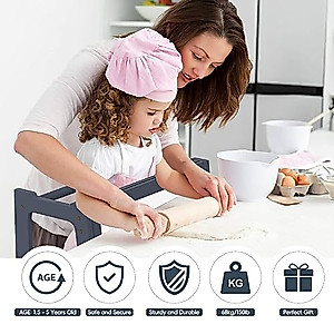 Kitchen Toddler Tower, Toddler Step Stool Learning Standing Tower with Whiteboard 2 in 1 Convertible Table and Chair, Removable Safety Rail, Widened Platforms for Kitchen Counter Bathroom Sink