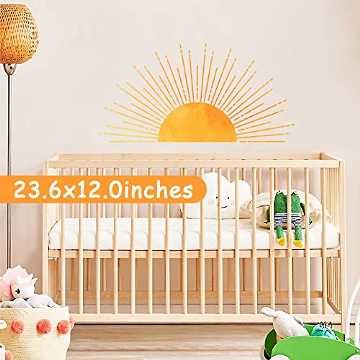 Half Sun Wall Decal Large Wall Decal Sunshine Wall Stickers Vinyl Wall Decals Nursery Wall Sticker Peel and Stick for Kids Playroom Bedroom Living Room Wall Art Decor