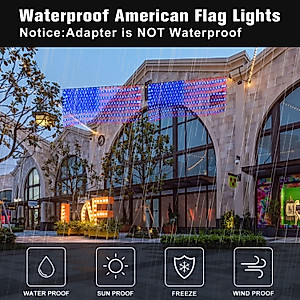 MUYUN American Flag Lights Solar Powered&Plug-in, 420LED Flag Net Light with Remote, 8 Modes Fairy String Light for Christmas Decorations Party Home Decor July 4th Independence Day