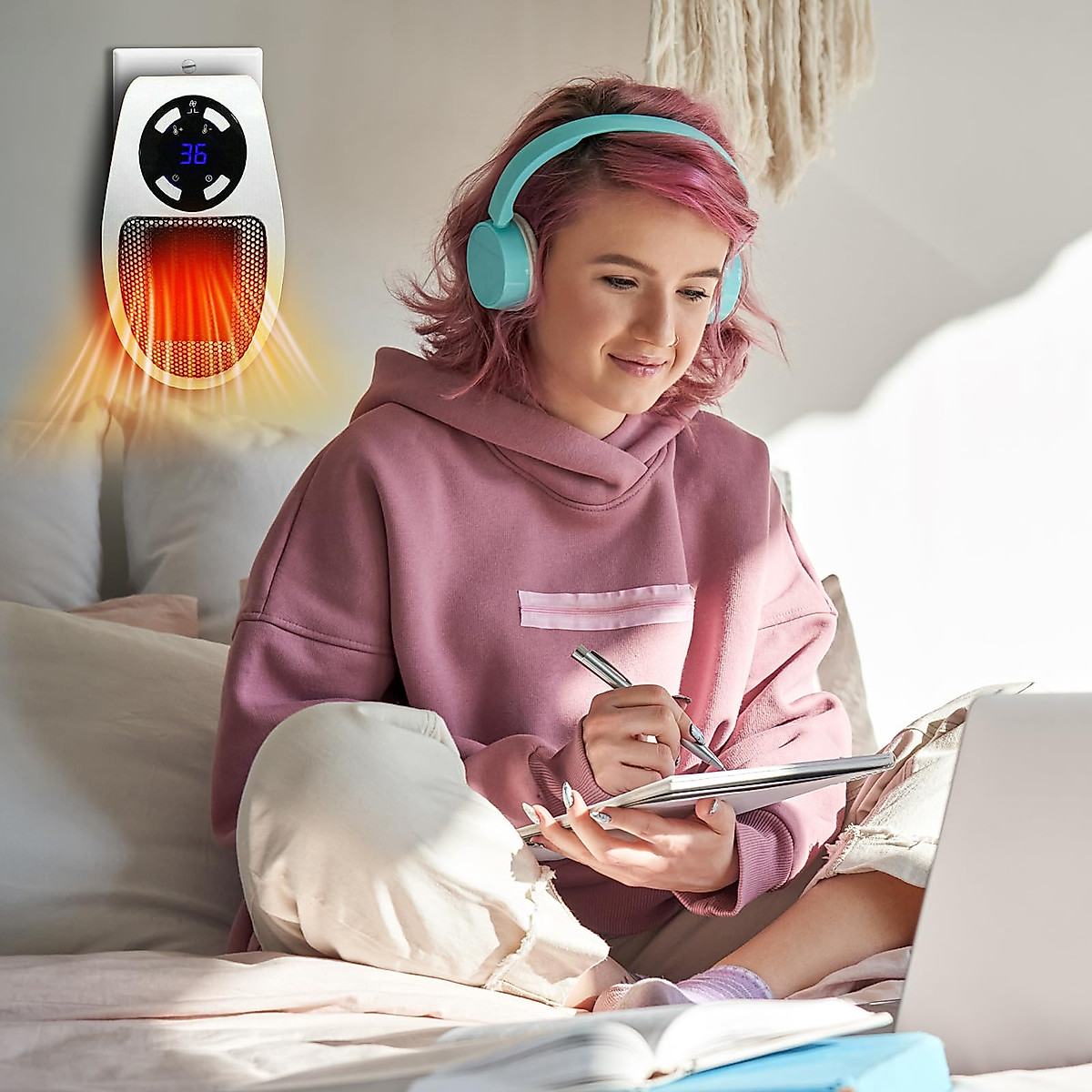 Mik-Nana 500W Space heater, Wall Outlet Electric Space Heater as Seen on TV with Adjustable Thermostat and Timer and Led Display, Compact for Office Dorm Room