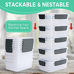 YORY 3 cup Plastic Food Storage Containers with Lids Nestable Freezer Dishwasher Safe Rectangle Container Set,5-Pack