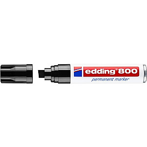 edding 800 permanent marker - black - 1 pen - chisel nib 4-12 mm - for bold markings - waterproof, quick-drying, smear-proof pens - for cardboard, plastic, wood, metal, glass and fabric