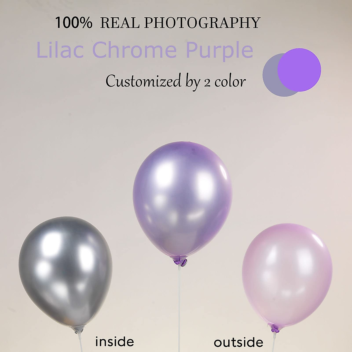 kozee Double-Stuffed Chrome light purple Balloons different sizes 60pcs 12/10/5 inch 2-layers pearl lilac balloon Garland kit For Birthday baby shower anniversary decorations Chrome Lilac