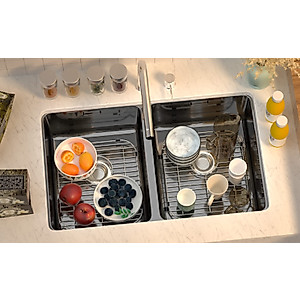 SlimmKISS Sink Grid and Sink Protectors for Kitchen Sink,Sink Rack for Bottom of Sink Stainless Steel Sink Grid Corner Radius Sink Grate Rear Drain Hole with Sink Strainer