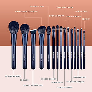 Makeup Brush Set, EIGSHOW Professional Makeup Brushes Kit Foundation Powder Concealers Eye Shadows Makeup 15 Piece for Eye Face Liquid Cream Cosmetics Brushes Kit (BLUE)