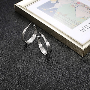 JOERICA Bib Choker Necklace Silver Jewelry Set Wide Cuff Bangle Bracelet Open Hoop Earrings Adjustable Ring Chunky Silver Statement Costume Jewelry Set for Women