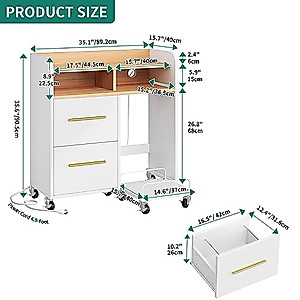 YITAHOME File Cabinet with Charging Station, Printer Table Cabinet for Home Office, Printer Stand Cart, Fits A4, Letter, Legal Size Files, Office Furniture, White