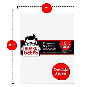 Board Geeks 3 Classroom Dry Erase Board for Kids 9"x12"- Small White Boards for Students, White Board for Kids, Teacher - Double Sided Small White Board | Mini White Boards | Small whiteboard (3- Pk)