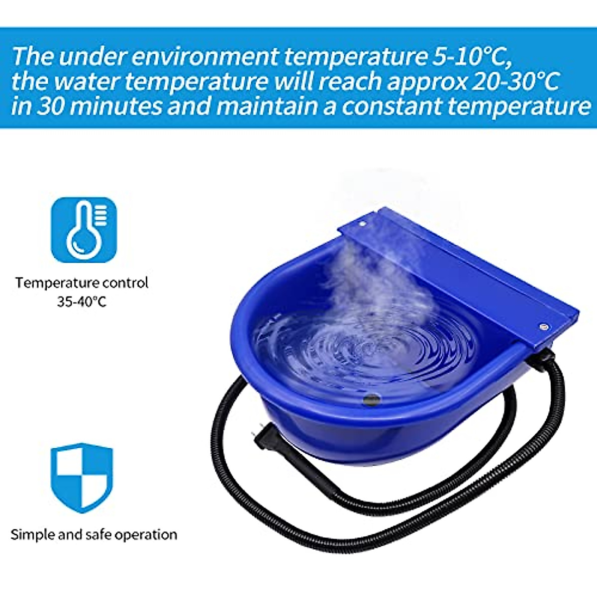 MUDUOBAN Water Bowl Heater with Float Valve Automatic Heated Animal Drinking Water Bowl Large Capacity for Goat Horse Cattle Pig Sheep Pet Dog (Blue)