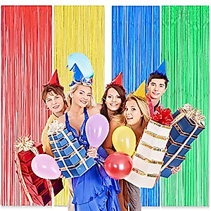 Boopati 3.2x6.6 ft Red Yellow Blue Green Metallic Tinsel Foil Fringe Curtains for Mario Theme Party Boy Birthday Baby Shower Photo Backdrop Decorate,4 Packs