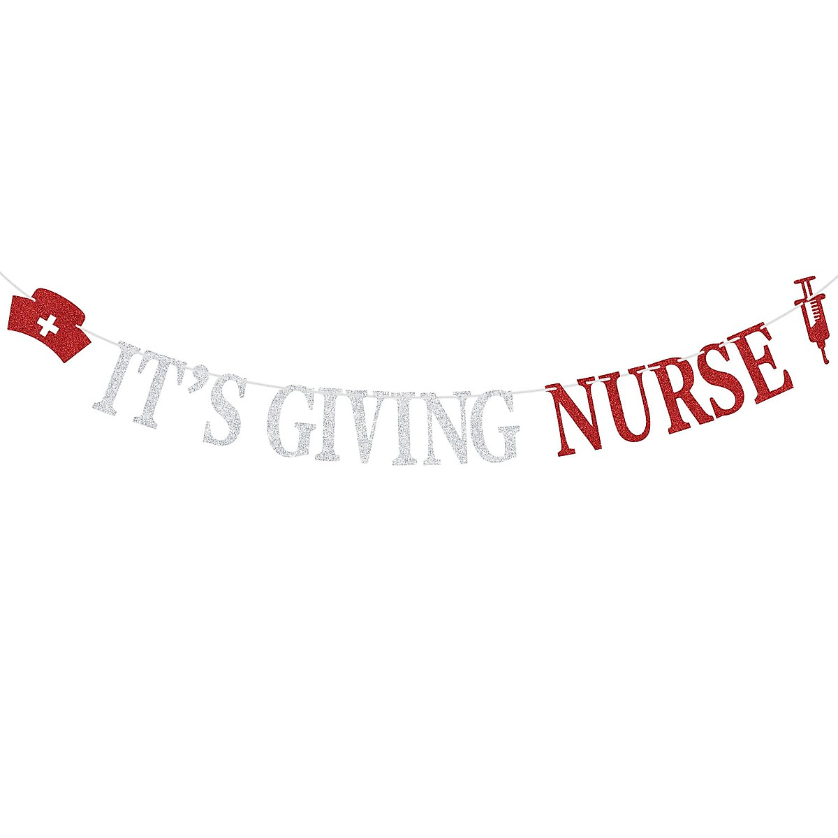 Red Glitter It's Giving Nurse Banner, Nurses Call the Shots/Nursing School Survivor, 2025 Nurse Graduation Party Decorations Supplies