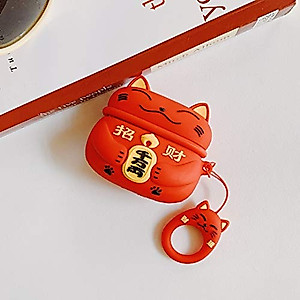 Coralogo Case for Airpods Pro 2019/Pro 2 Gen 2022 Cute,3D Animal Character Silicone Cartoon Airpod Skin Funny Fun Cool Keychain Design Kids Teens Girls Boys Cover Cases Air pods Pro (Red Lucky Cat)
