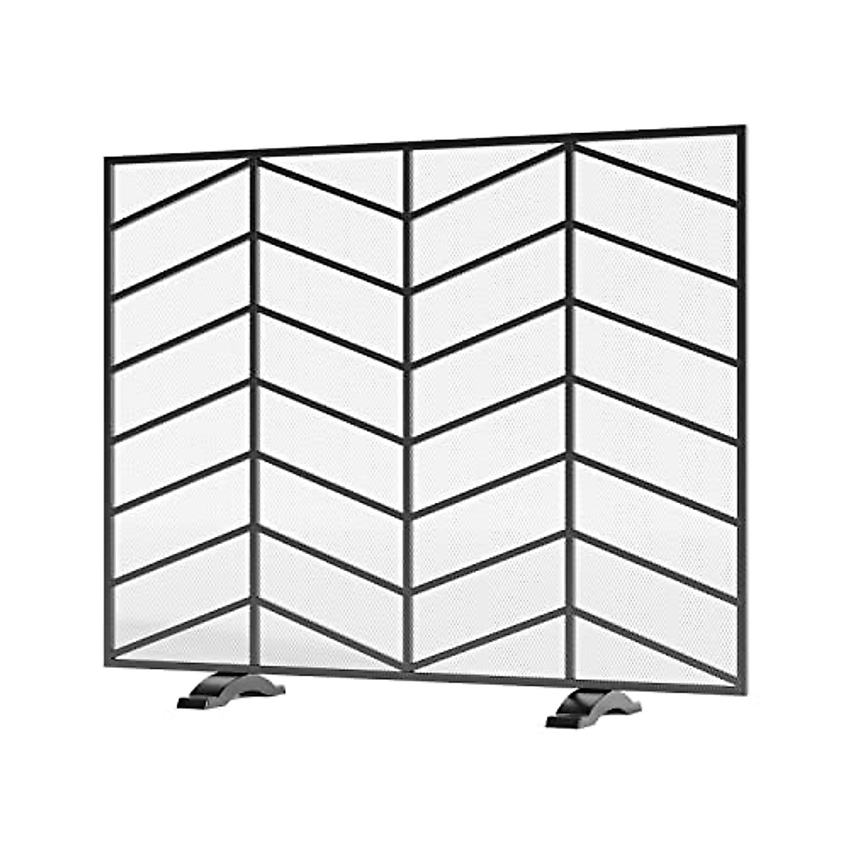 Fire Beauty Single Panel Handcrafted Wrought Iron Mesh Chevron Fireplace Screen, Fire Spark Guard for Living Room, Bedroom Décor