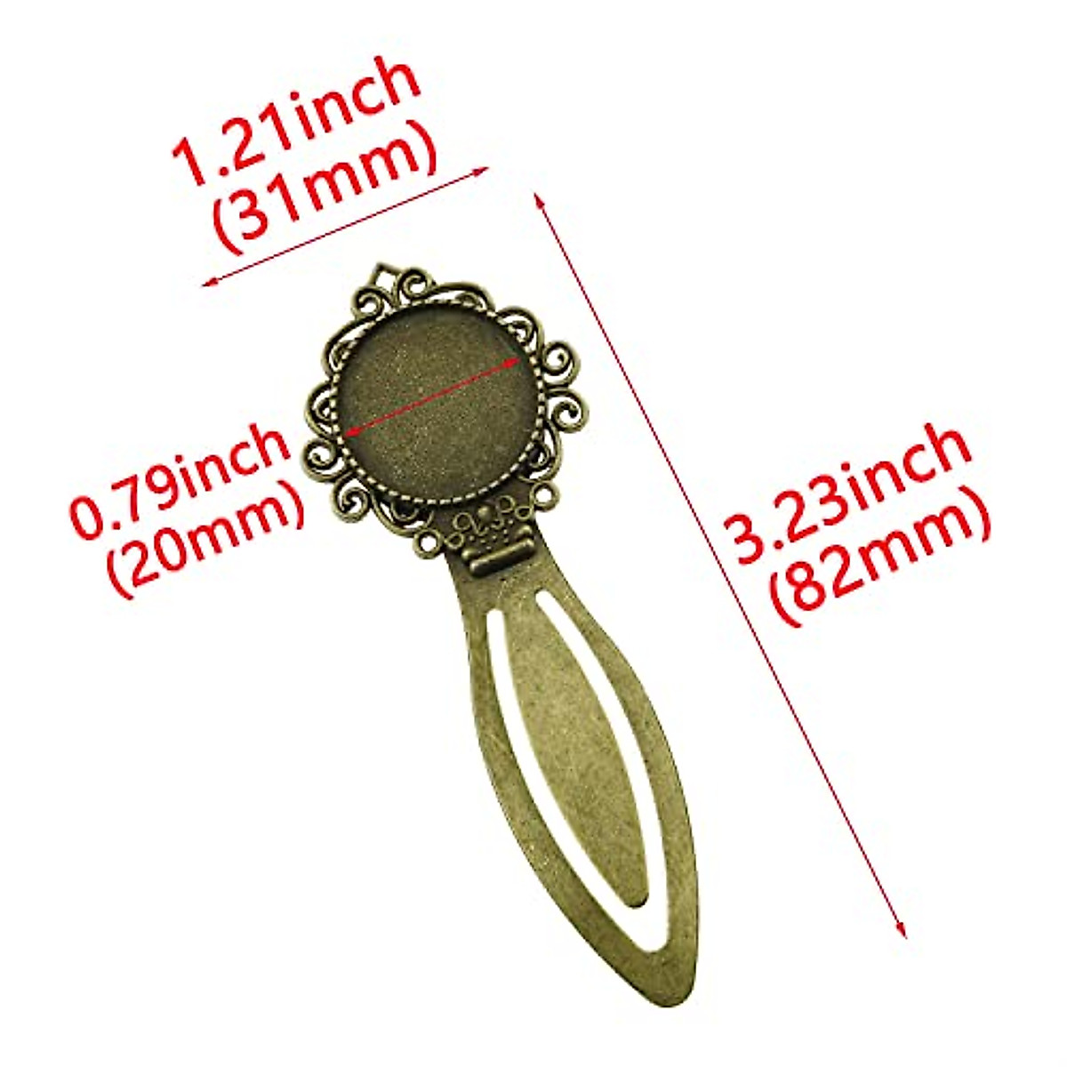 HJGarden 5PCS Retro Round Cabochons Bookmarker Blank Bases Trays Bookmark Pendant Trays Round Metal Gem Bookmark Cabochon for DIY Jewelry Making and Book Marker Making, Bronze