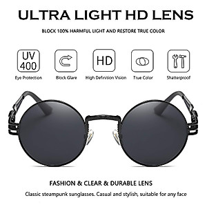 Dollger Black Round Sunglasses Retro Vintage Steampunk Sunglasses for Men