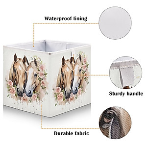 Emelivor Horse Roses Cube Storage Bin Fabric Storage Cubes Collapsible Foldable Storage Baskets Organizer Containers for Shelves Nursery Closet Bedroom Living Room,11 x 11inch