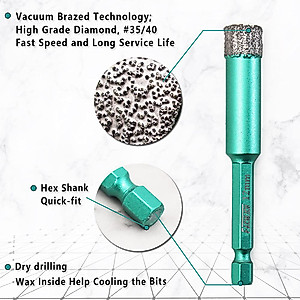FACHLICH Dry Diamond Drill Bits,5pcs 1/2"(12mm) with Quick Change Hex Shank,for Granite Marble Tile Porcelain Ceramic Hard Materials